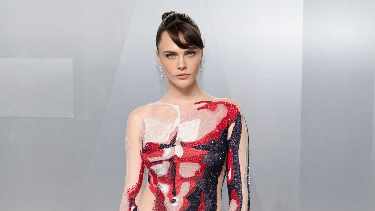 Cara Delevingne’s Fully Sheer Thom Browne Top Is Covered in Rhinestones ...